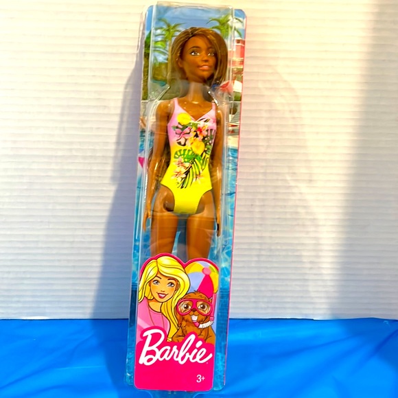 Toys | Barbie Doll Brunette Wearing Pink And Yellow Swimsuit For Kids 3 ...